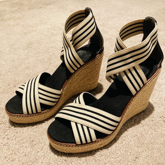 Tory Burch | Shoes | Tory Burch Frieda Black Ivory Stripe Espadrille ...